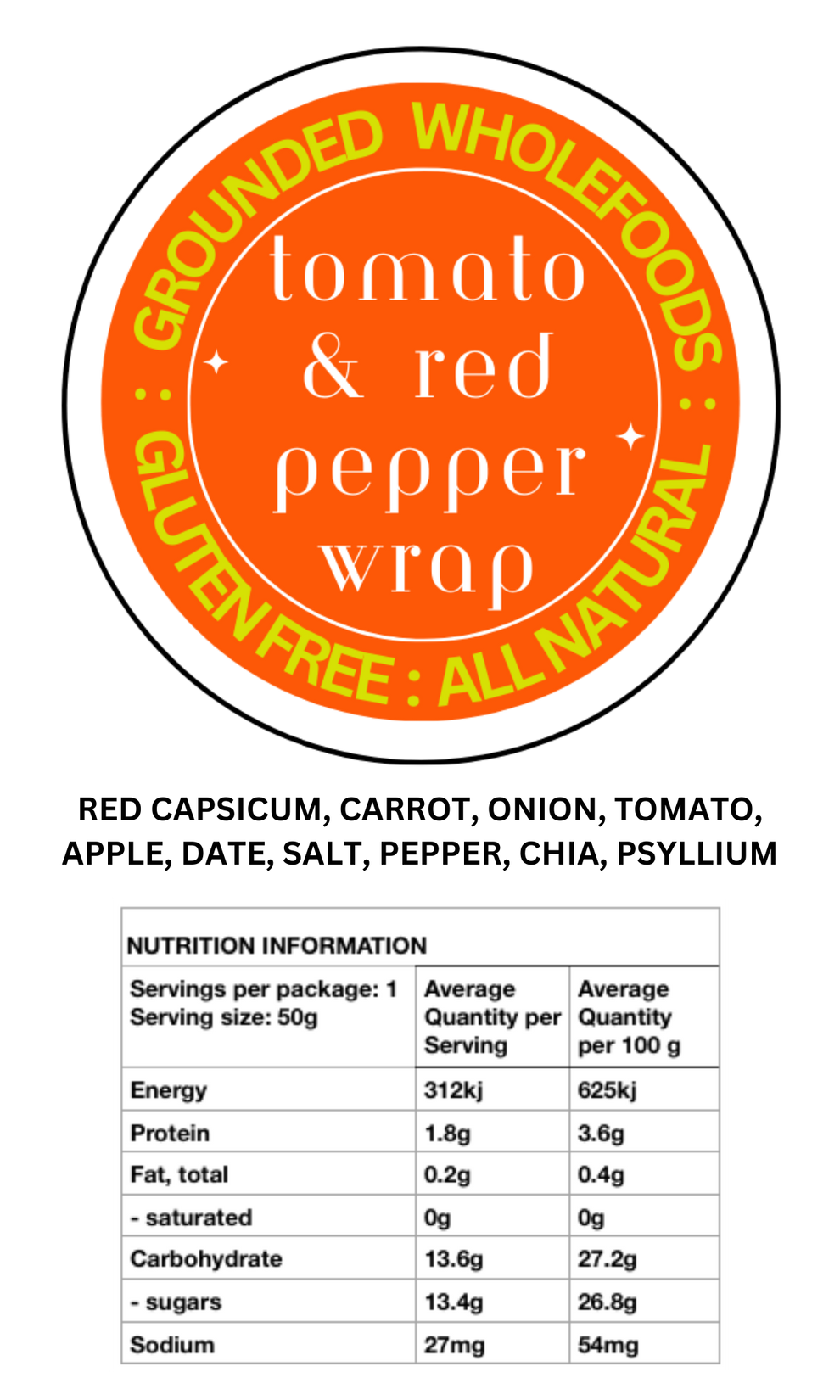 TOMATO & CAPSICUM WHEAT FREE WRAP – Grounded Wholefoods
